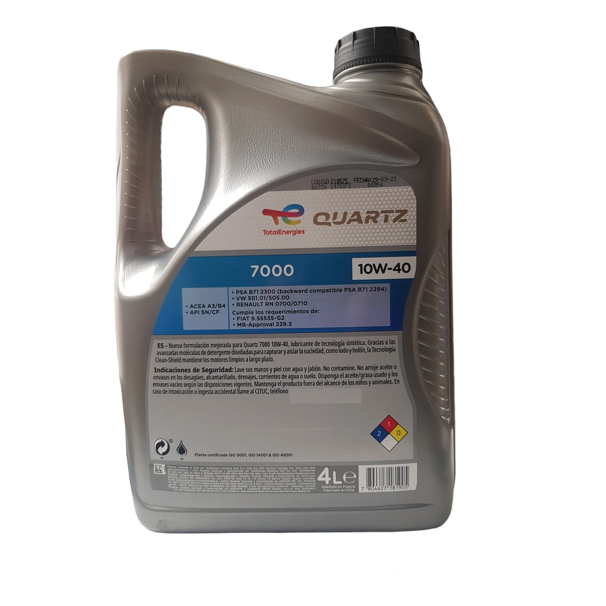 10W40 Quartz 7000 Aceite TotalEnergies 4Litros