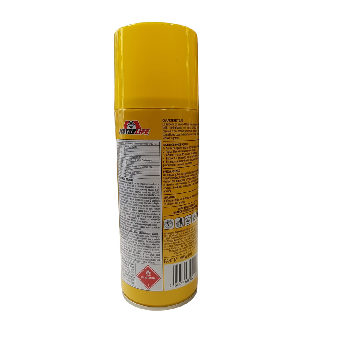 Silicona en Aerosol Spray 450ml Motor Life maximo brillo sin