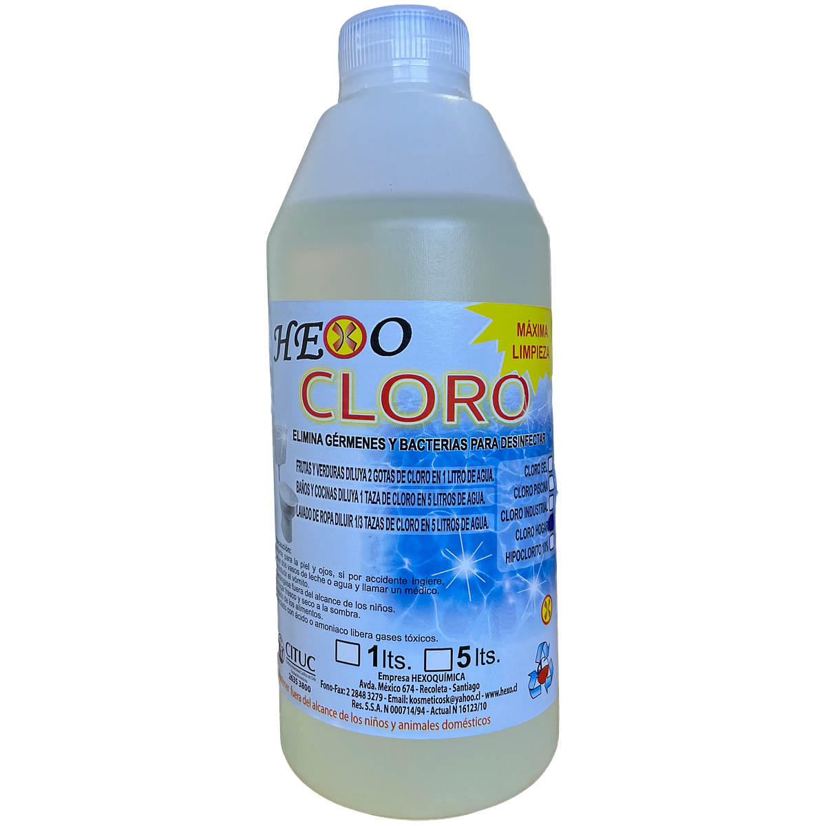 Cloro, Hipoclorito de Sodio al 3% HX 1Lt