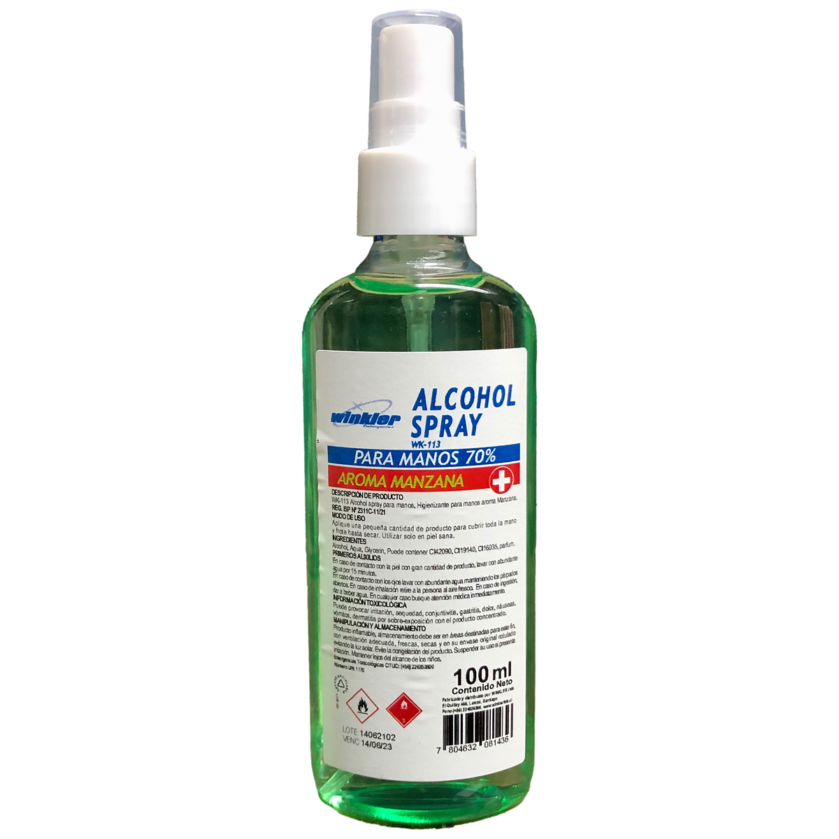 ALCOHOL SPRAY PARA MANOS 70% WK-113 MANZANA 100ML