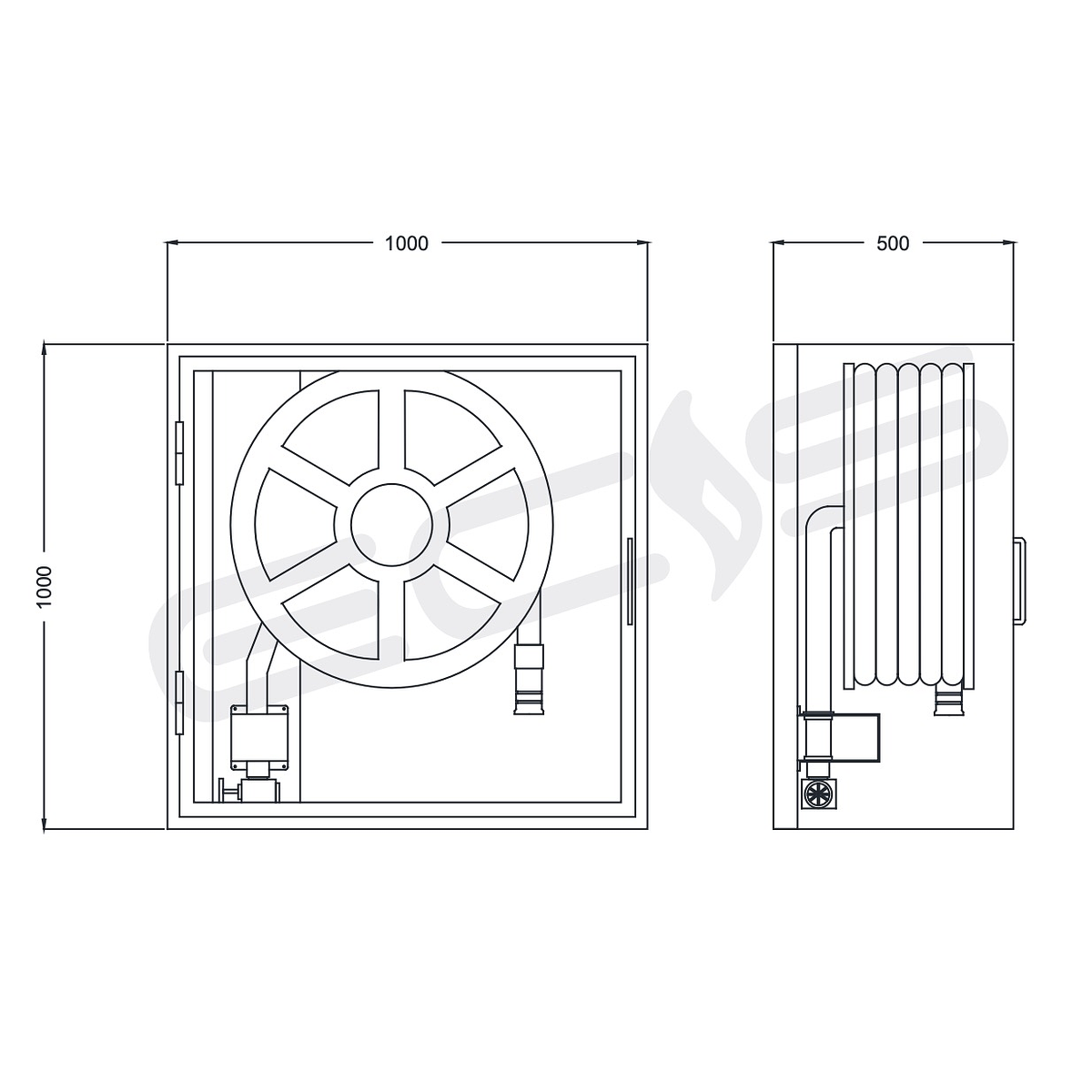 Red Húmeda contra incendios: gabinetes, carretes, mangueras