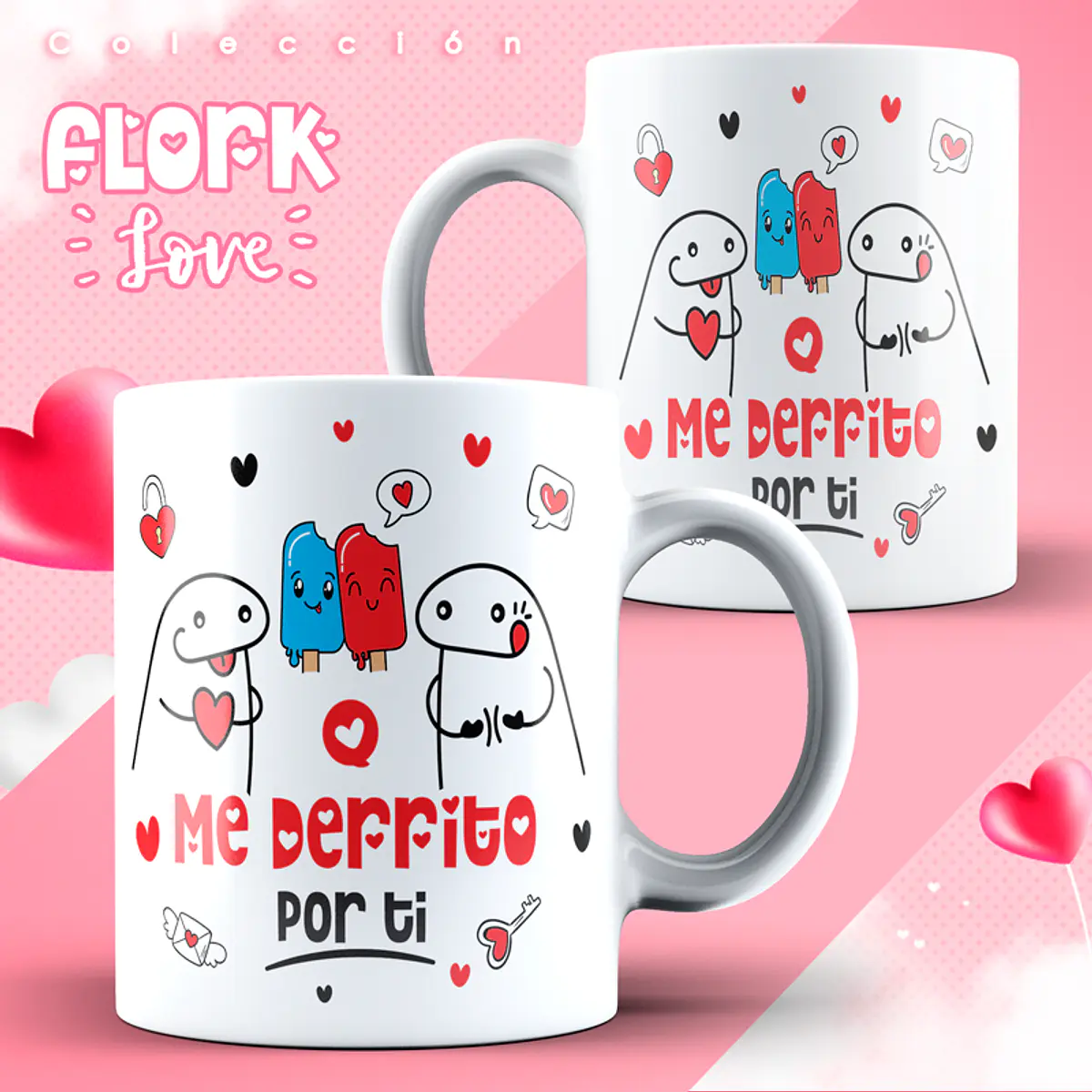 10 Diseños Plantillas Tazas Flork Enamorados Editable + Png