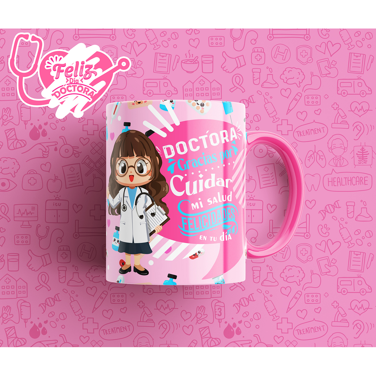 8 Diseños Plantillas Tazas Doctora y Enfermera Editable