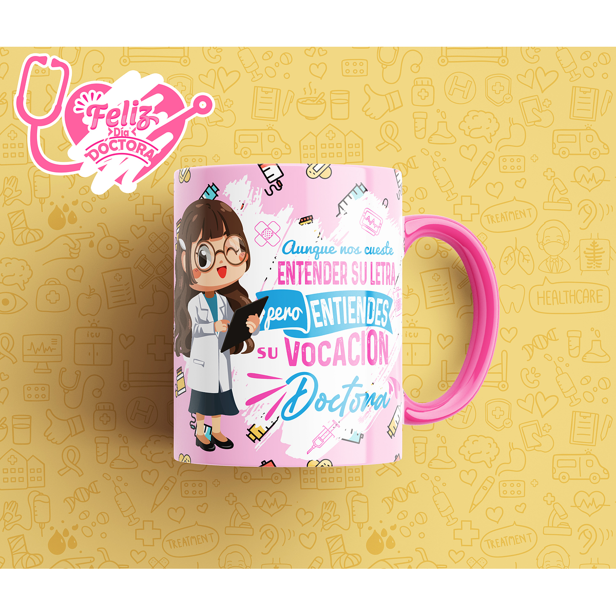 8 Diseños Plantillas Tazas Doctora y Enfermera Editable