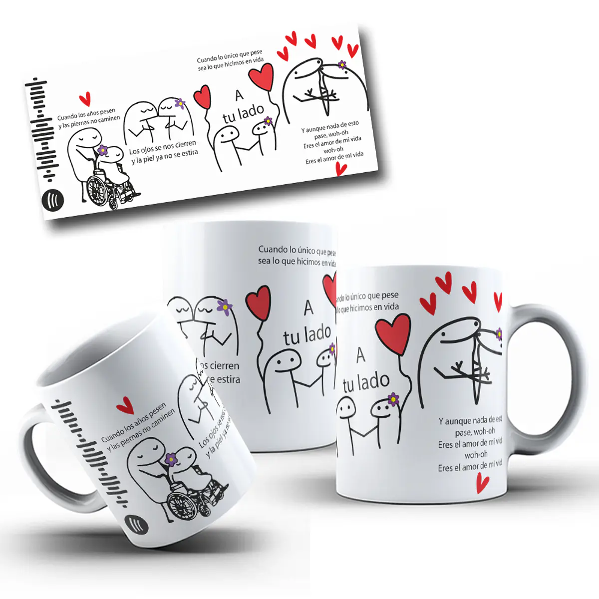 Diseño Plantilla Taza Florks Enamorados Cancion Enamorados