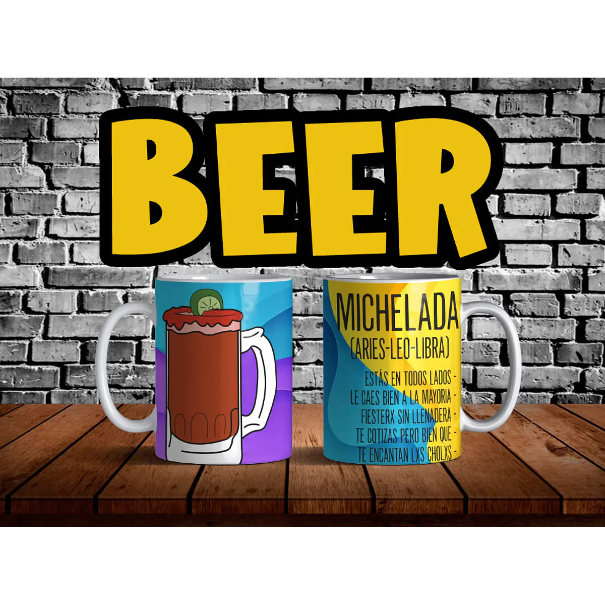 5 Diseños Plantillas Tazas Chela Beer Editable + Png