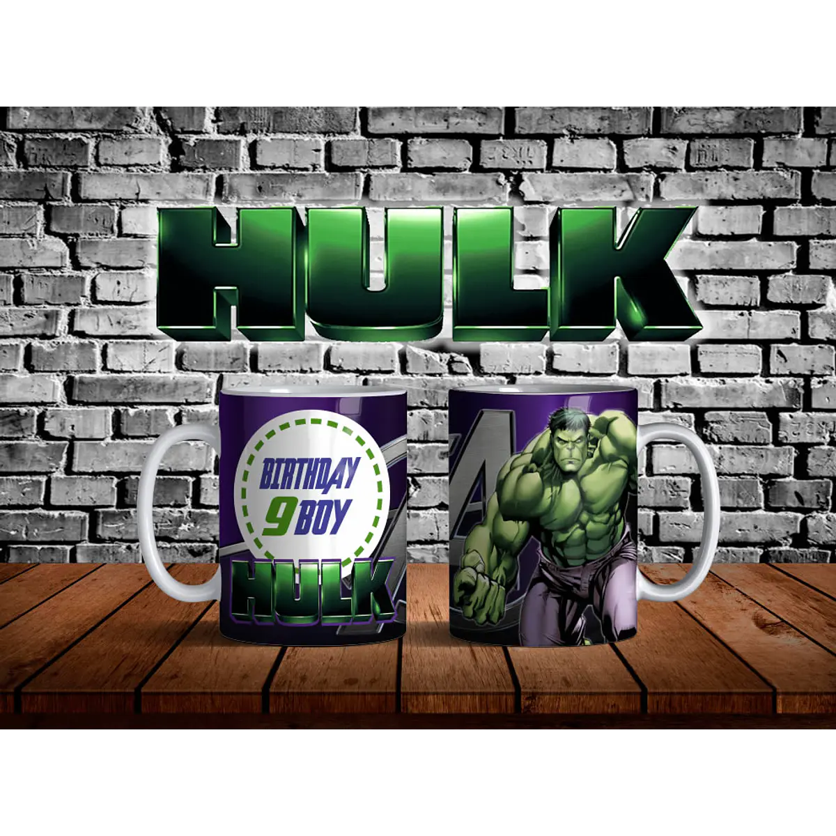 9 Diseños Plantillas Tazas Hulk Cumpleaños Editable + Png