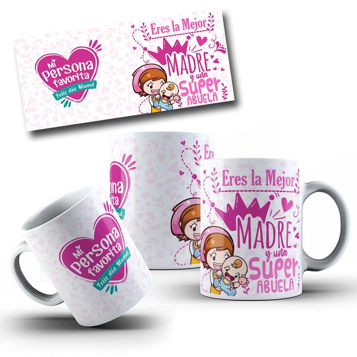Disenõs Tazas Esres Mejor Madre y una Super Abuela Dia De La