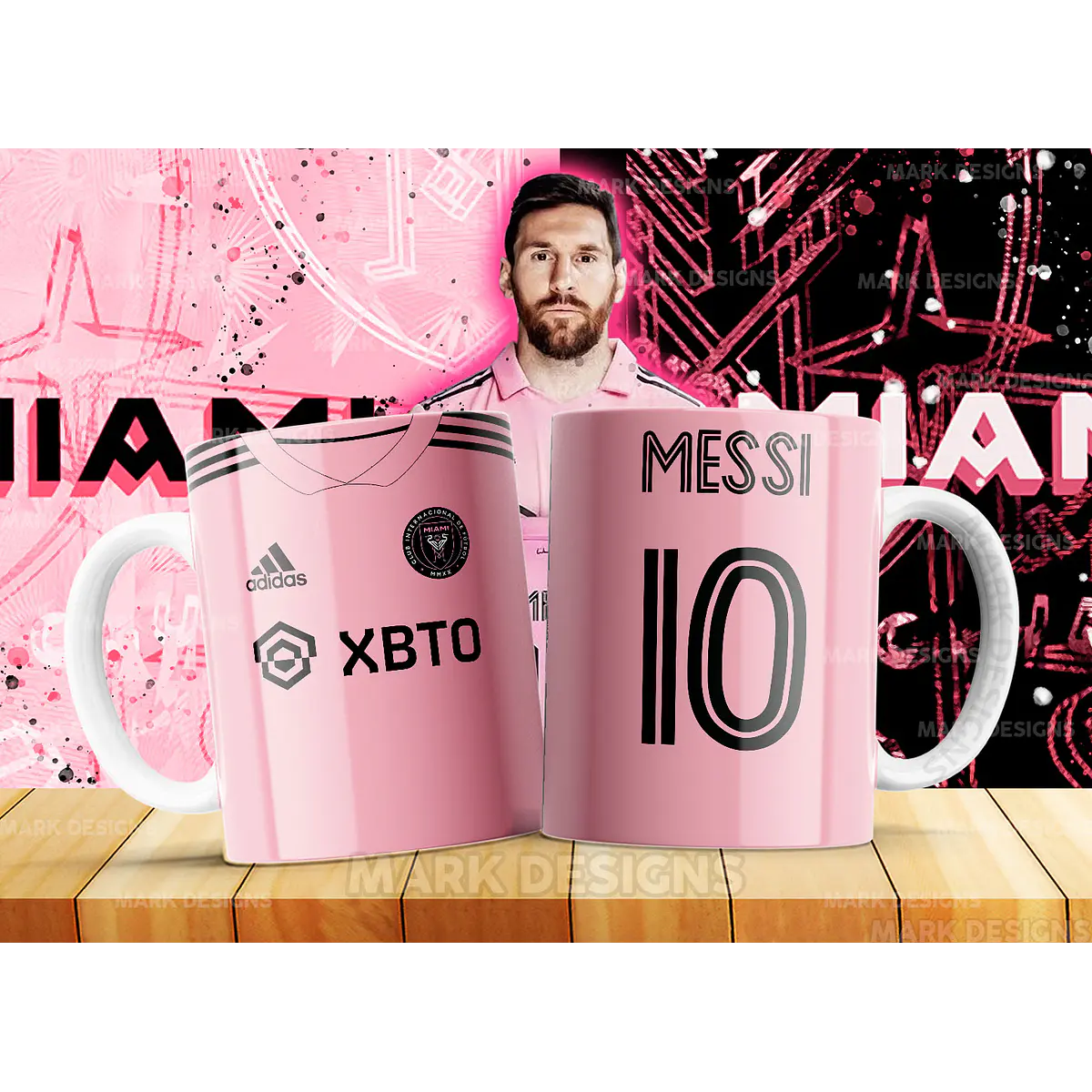 9 Diseños Plantillas Tazas Messi Inter Miami Editable y Png