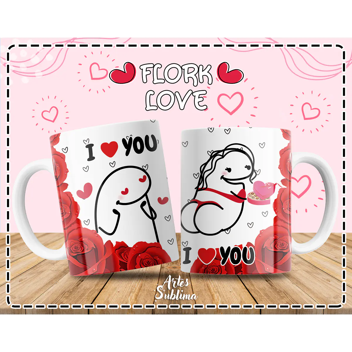12 Diseños Plantillas Tazas San Valentin Enamorados Flork