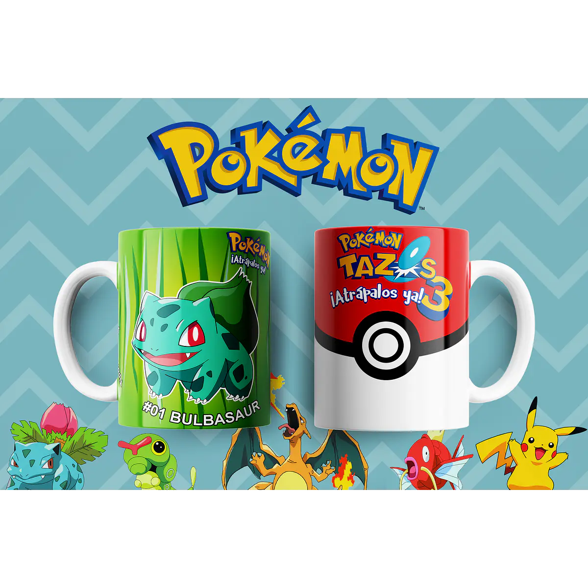 10 Diseños Plantillas Tazas Pokemon 2 Archivos Png y Editabl