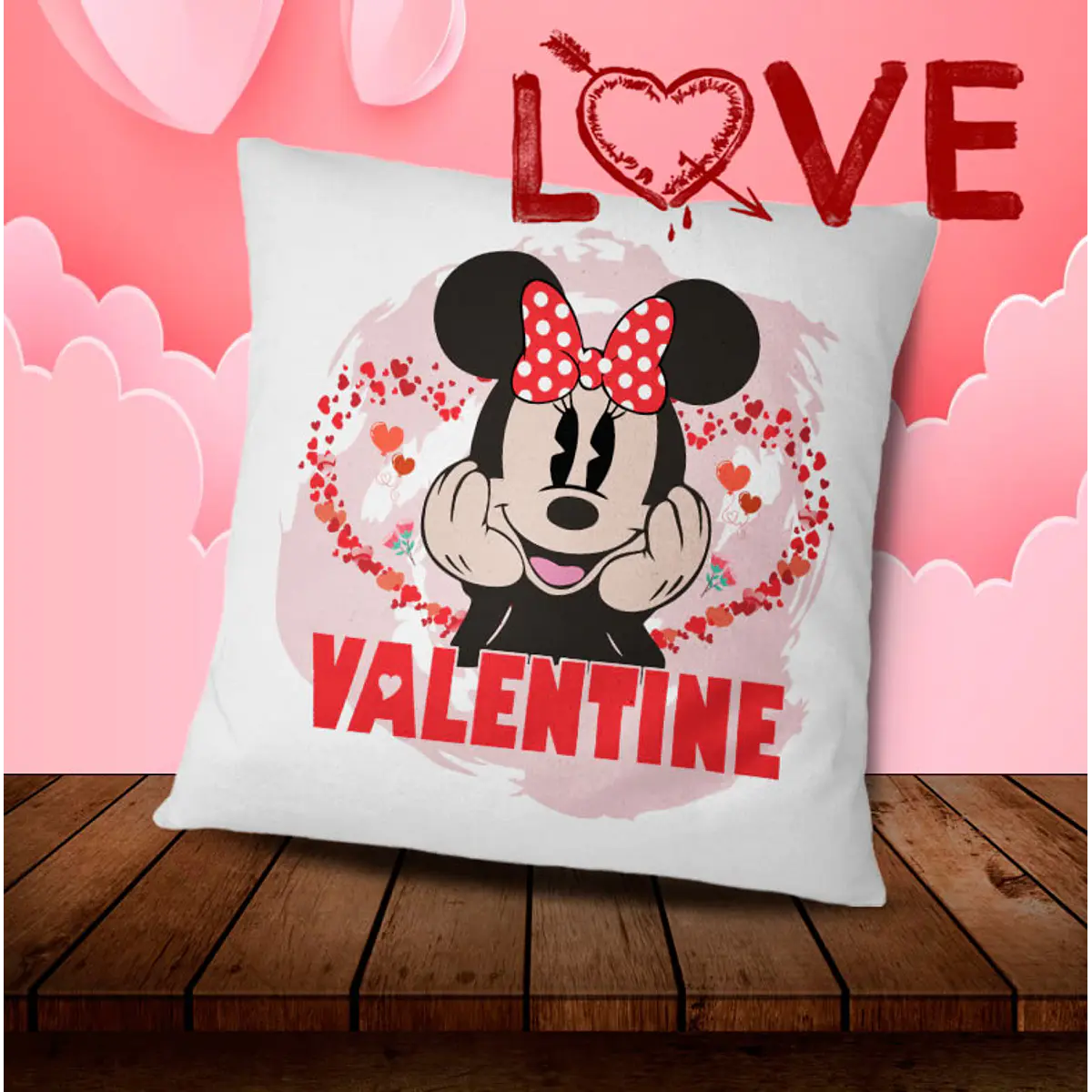 6 Diseños Plantilla Cojin Minnie y Mickey San Valentin Archi
