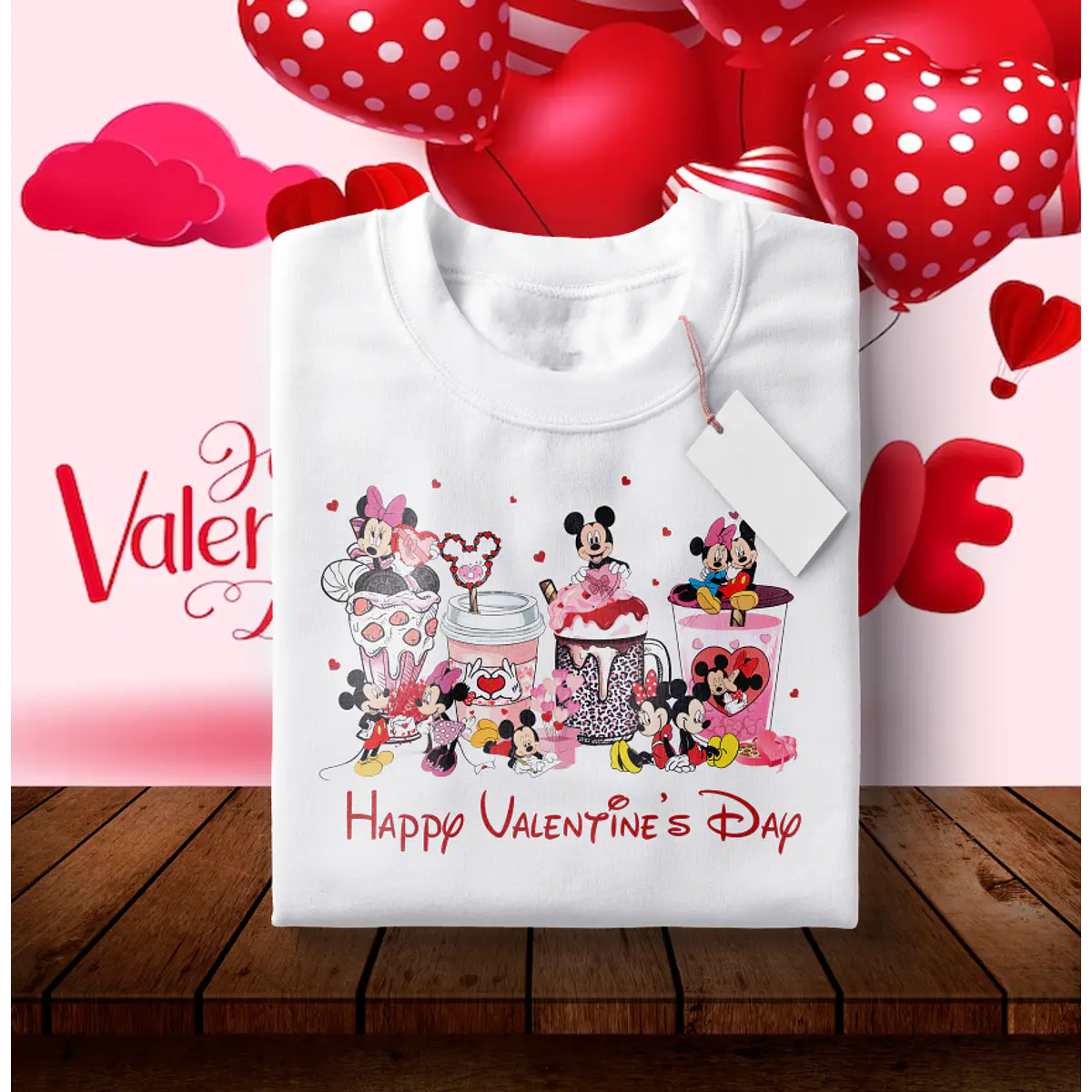 5 Diseños Plantilla Poleras Minnie y Mickey San Valentin Arc