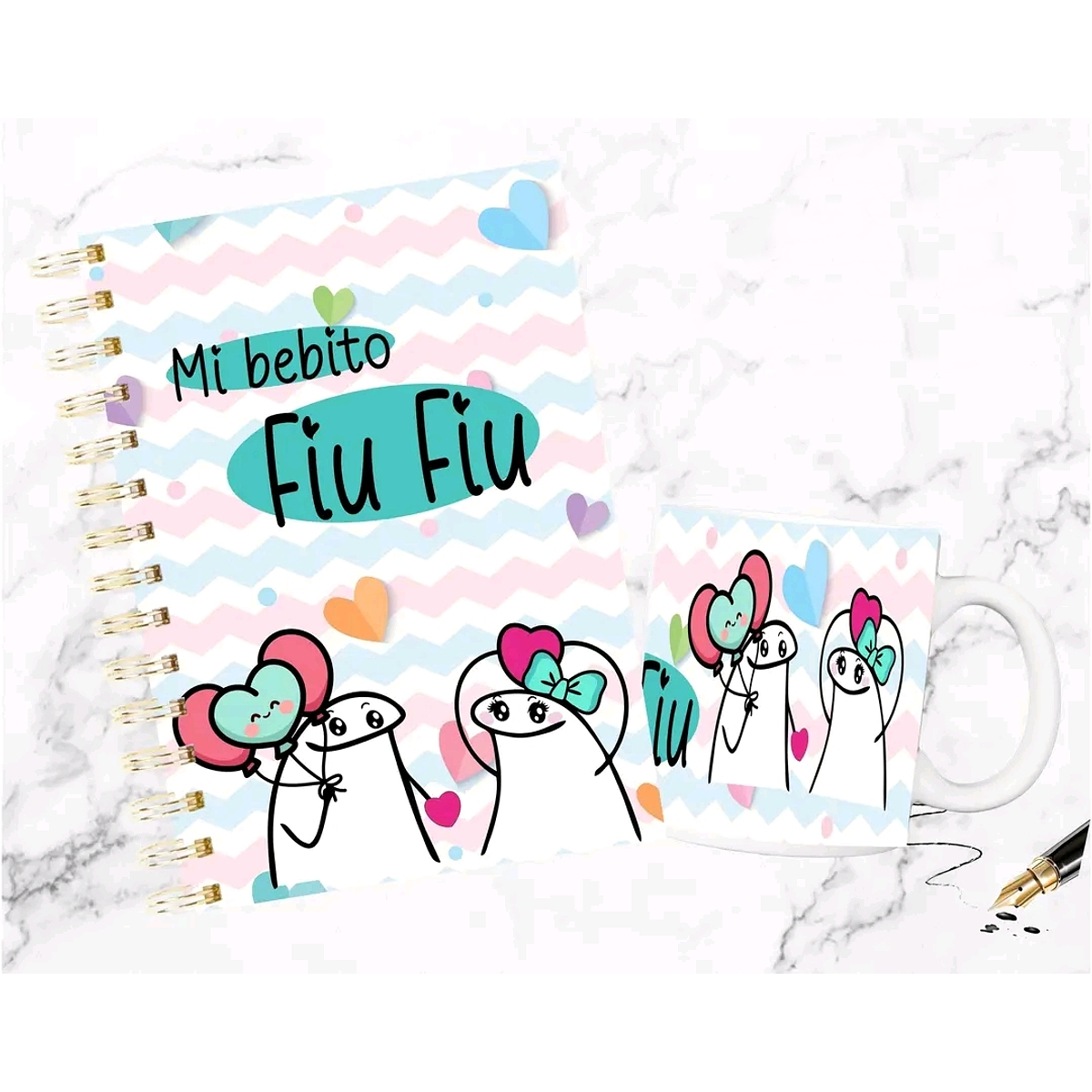 6 Diseños Plantilla Tazas y Libreta Flork Bebito Fiu Fiu San