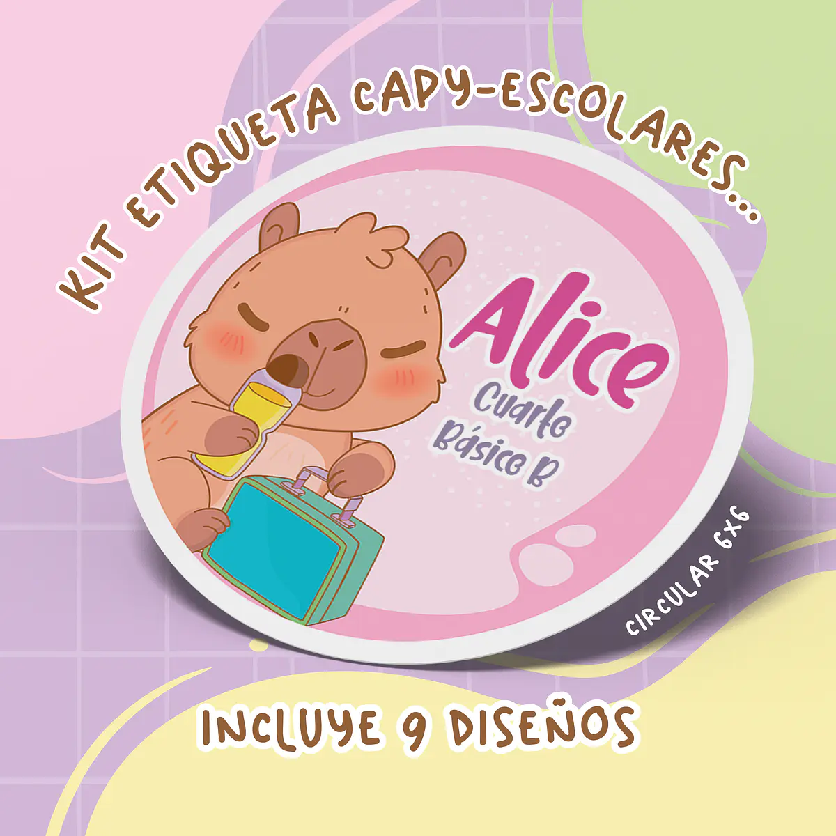 Diseños Plantilla Etiquetas Escolar Capibara Capy Arquivos P