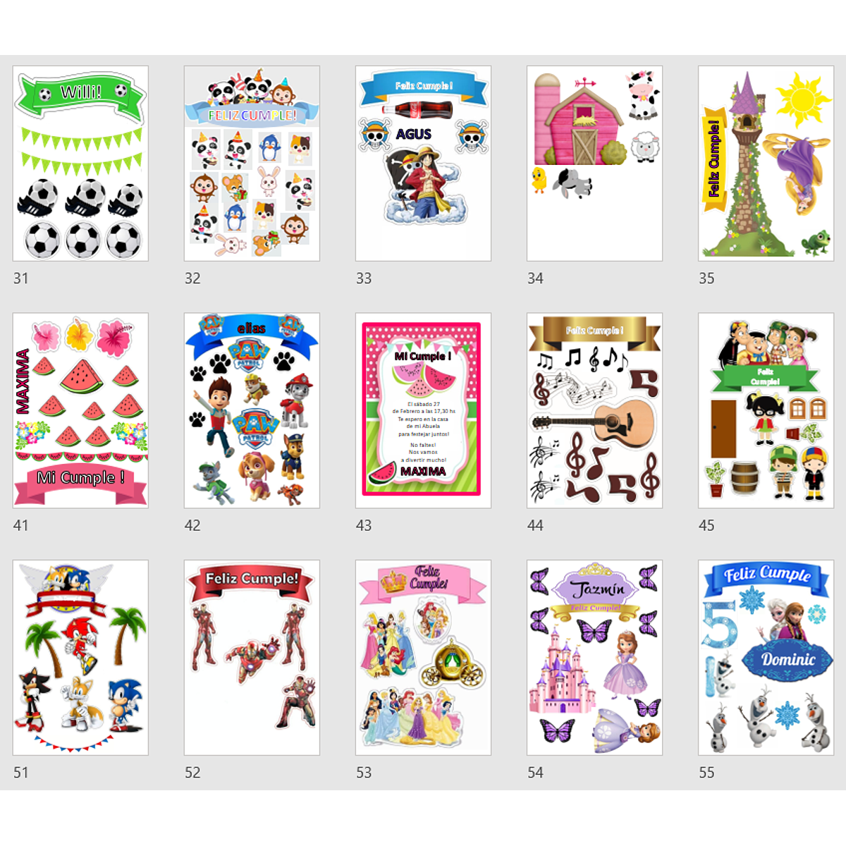 Kit Plantillas Toppers Cumpleaños 69 Diseños Editables en Po