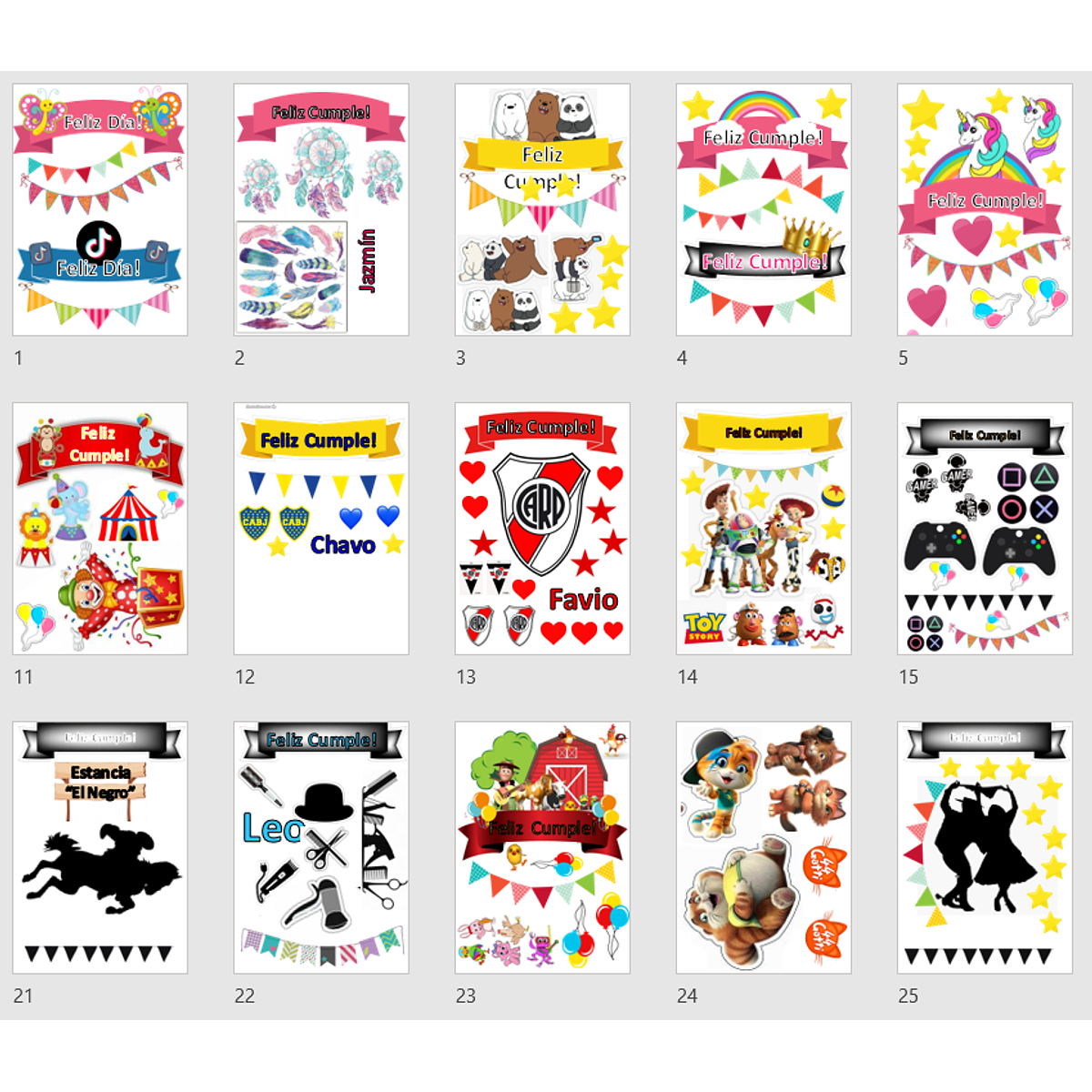 Kit Plantillas Toppers Cumpleaños 69 Diseños Editables en Po